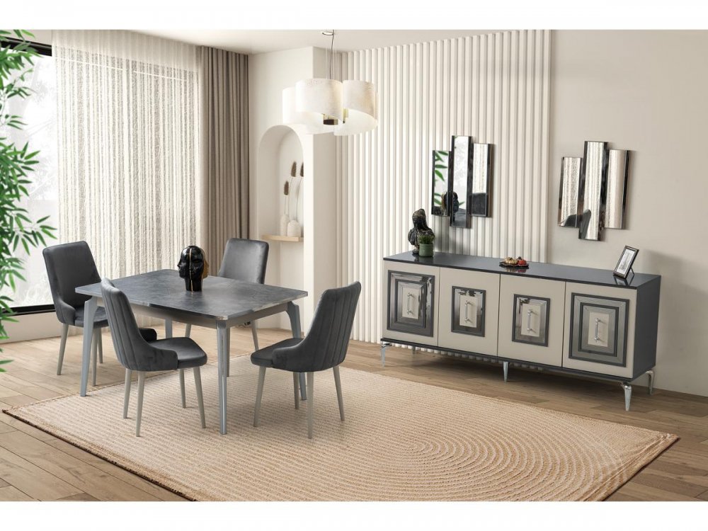 İYON YEMEK ODASI TAKIMI KUMTAŞI ANTRASİT En Uygun Fiyatlarla | Bode Home Collection